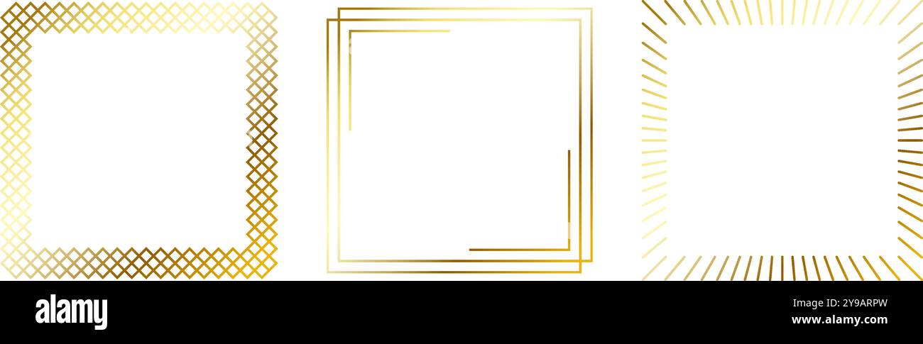 Golden thin frame set. Gold square borders in art deco style. Thin ...