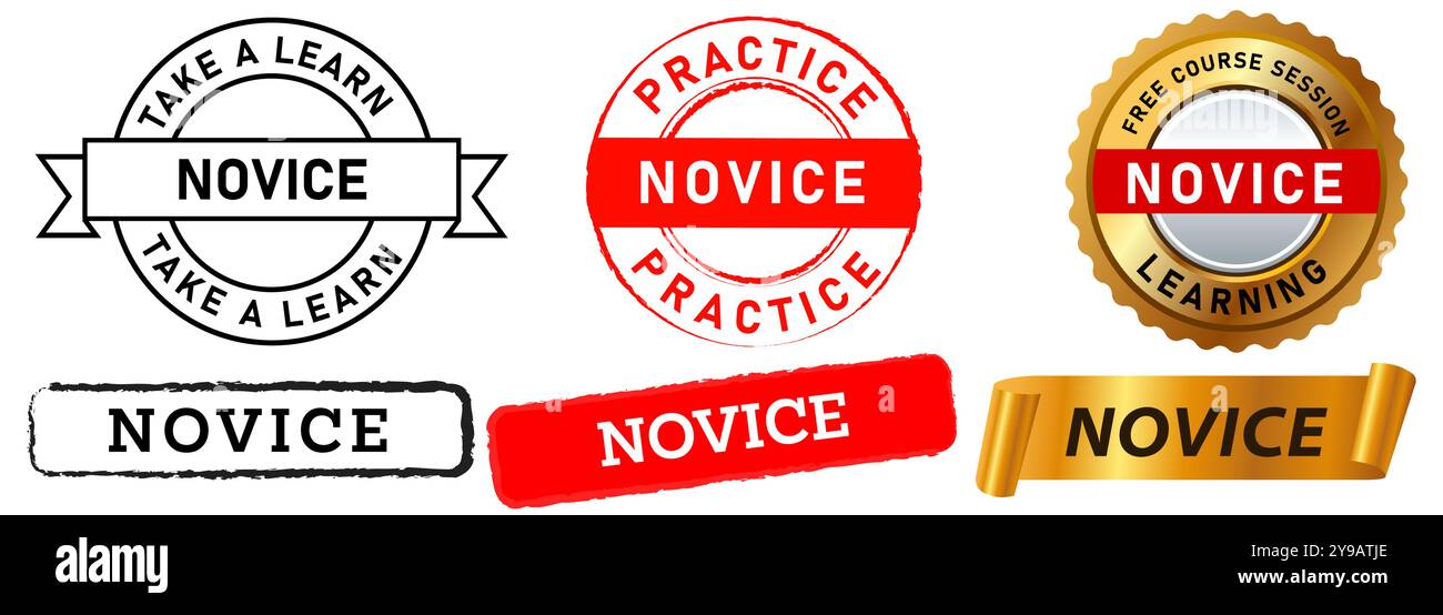 Novice newbie apprentice amateur worker stamps colorful badges grunge ...