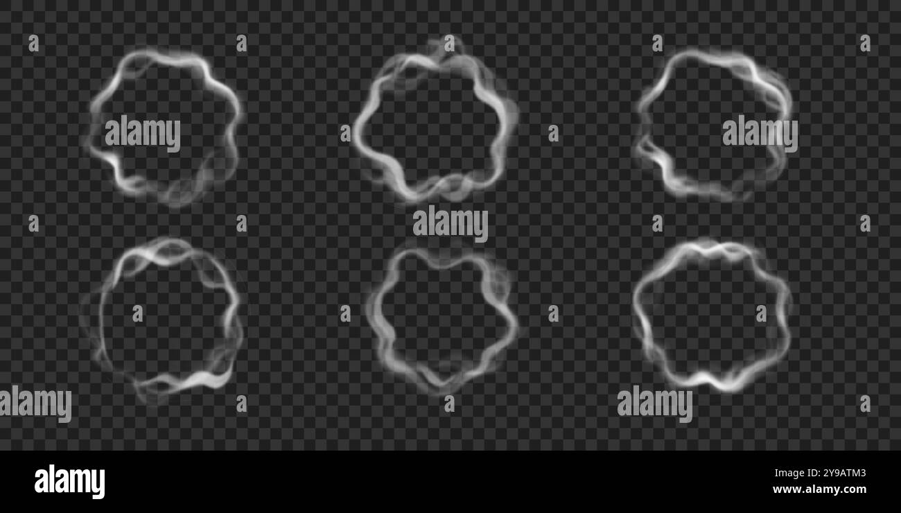 Set of smoke rings, swirl steam and fog. Vector illustration Stock ...