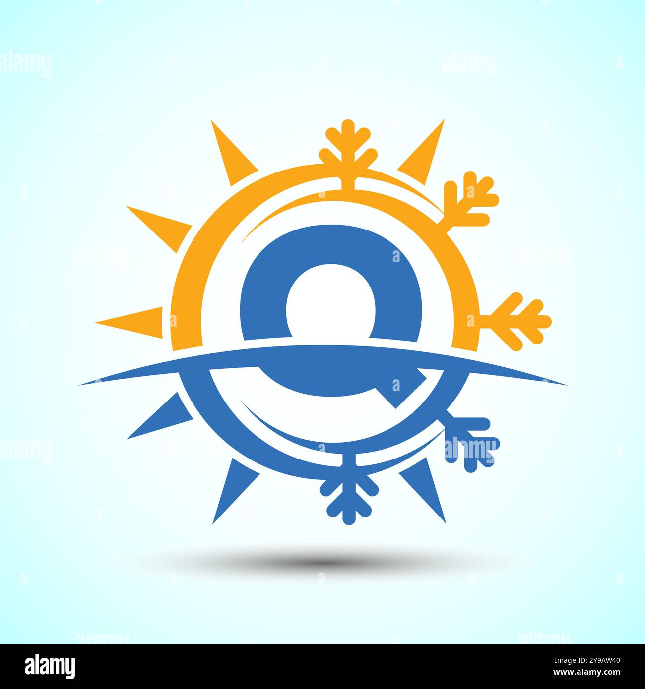 Initial alphabet with abstract sun and snow. Air conditioner logo sign ...