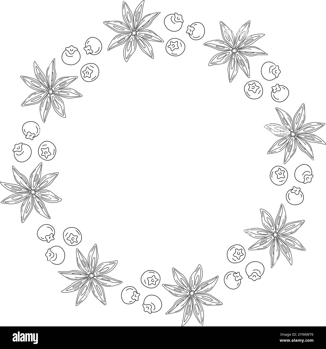 Star anise and blueberries Outline mulled wine spices Round frame ...