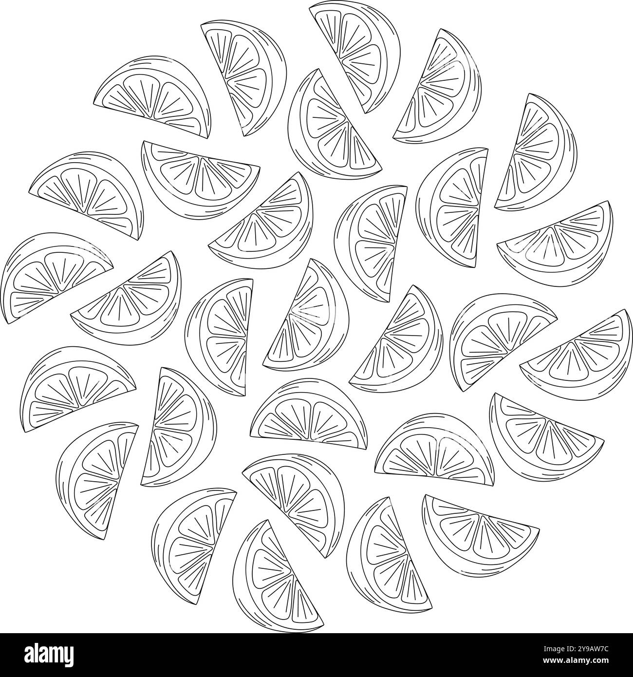 Orange, Lemon or lime slices outline Round background texture in trendy ...