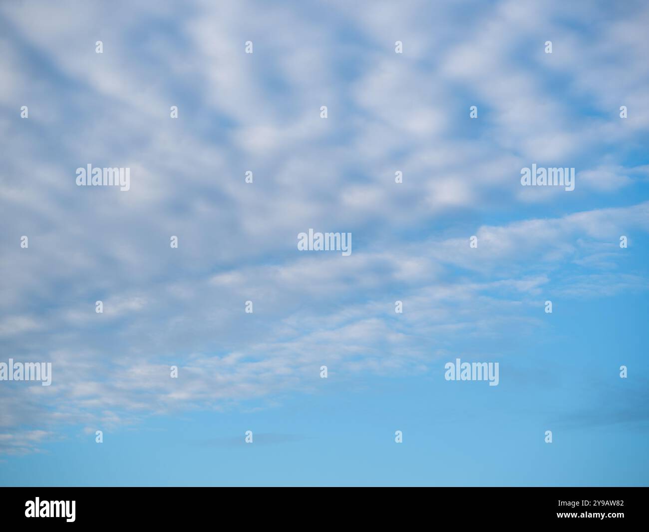 Beautiful blue sky with unusual white Altocumulus undulatus clouds, extraordinary cloud ...