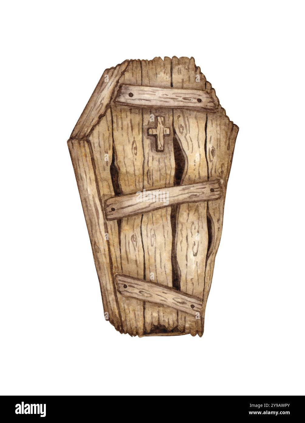 Old wooden coffin for Halloween. Dead Man Box isolated from background ...