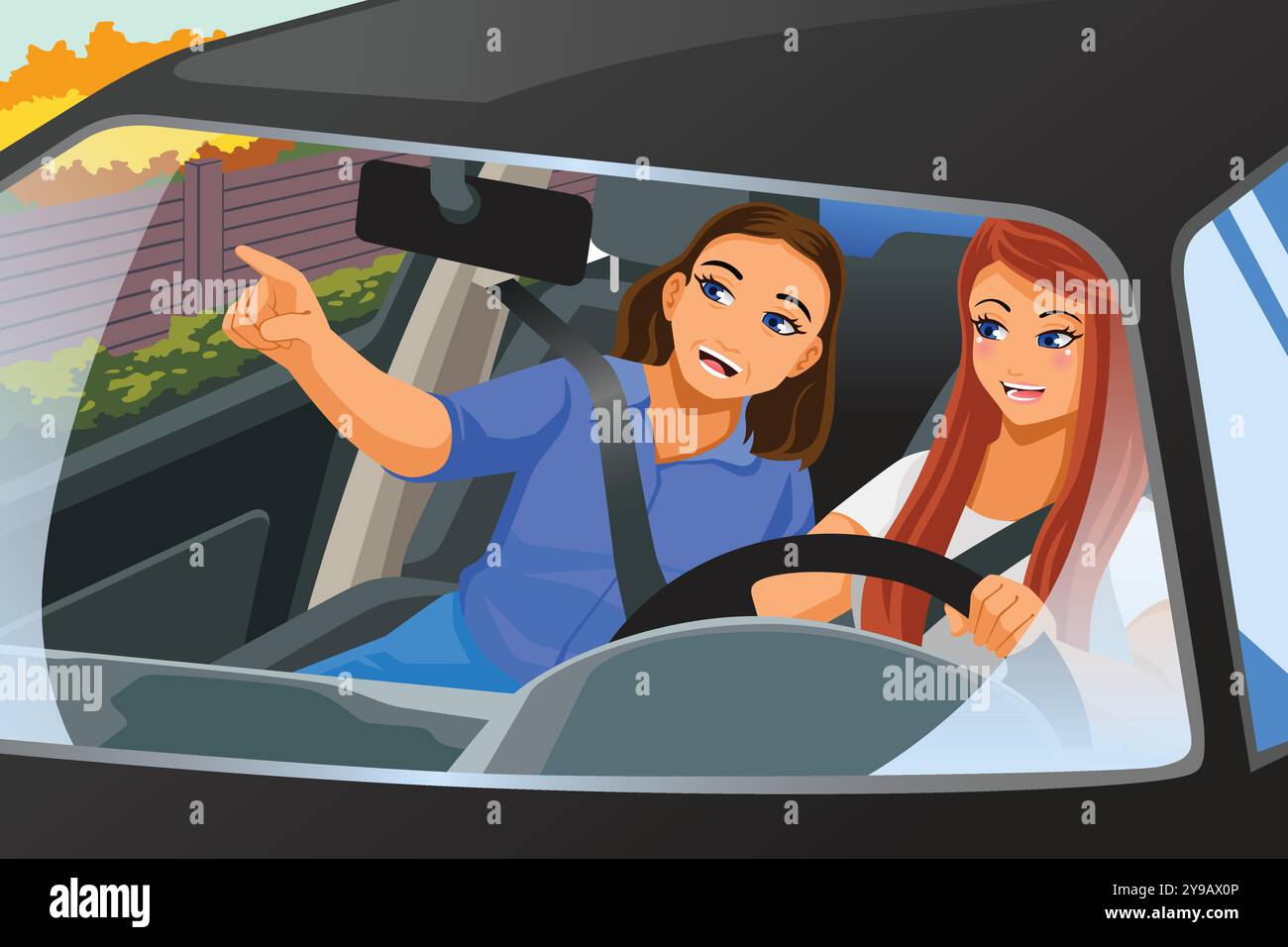 Teenager learning to drive with parent Stock Vector Images - Alamy