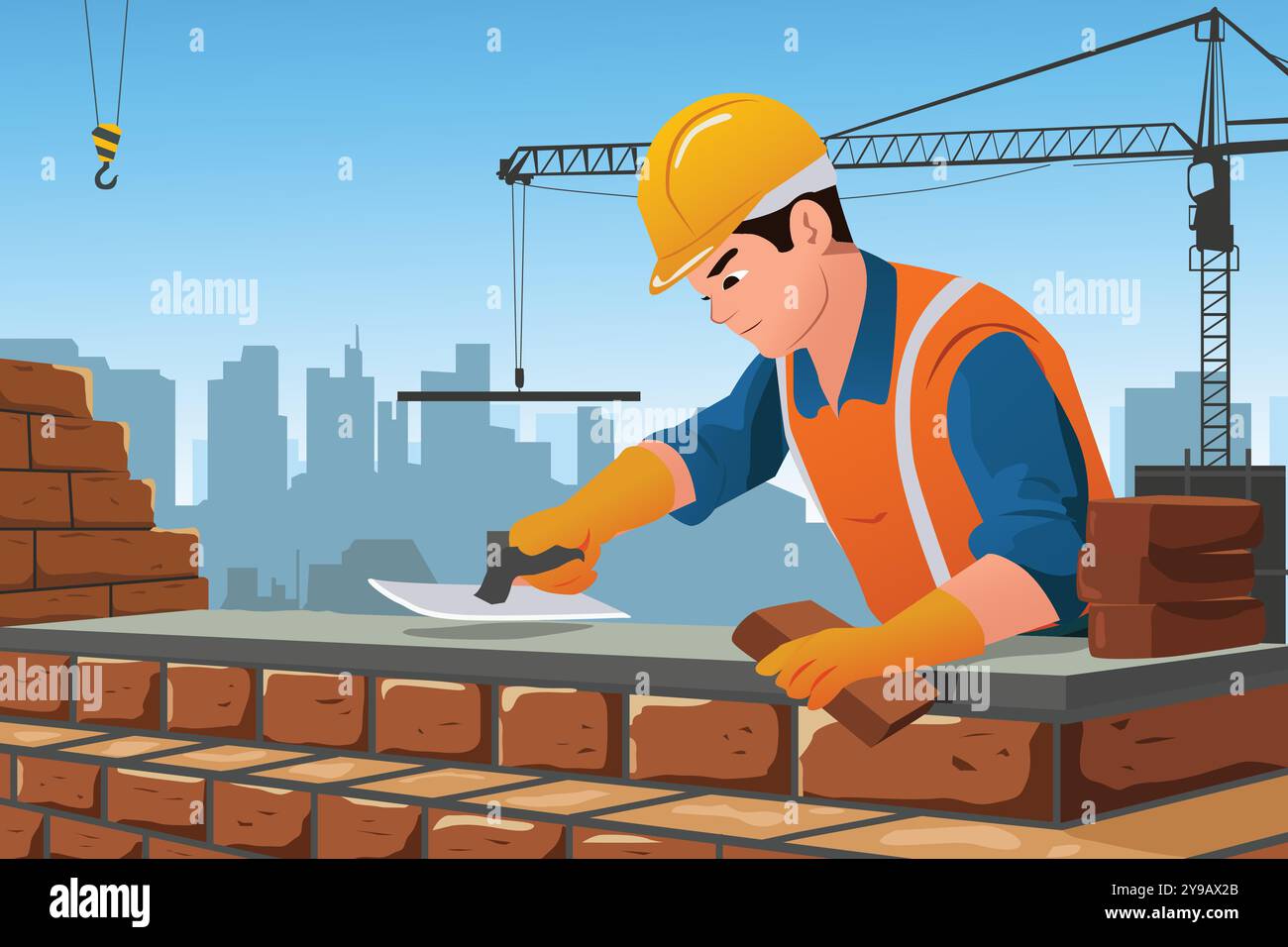 A vector illustration of Working Bricklayer in Construction Stock ...