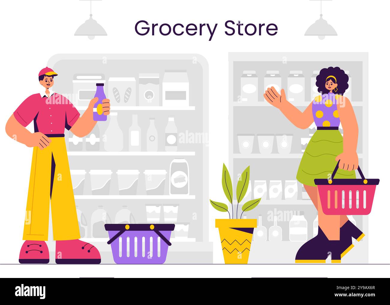 Vector Illustration of a Grocery Store Shelf Stocked with Assorted Food ...