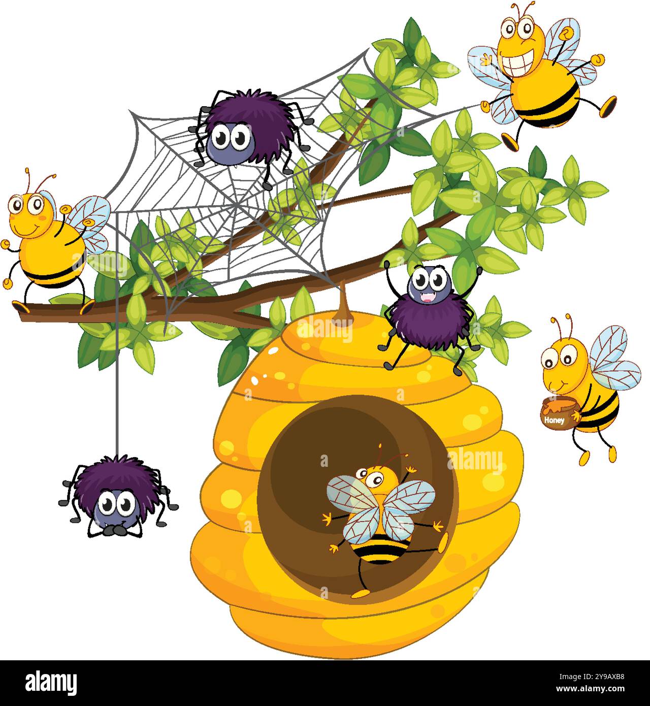 Bees and spiders around a beehive Stock Vector Image & Art - Alamy