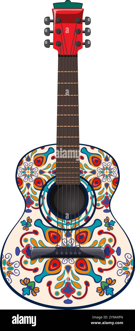 Vibrant guitar with traditional Mexican patterns Stock Vector Image ...