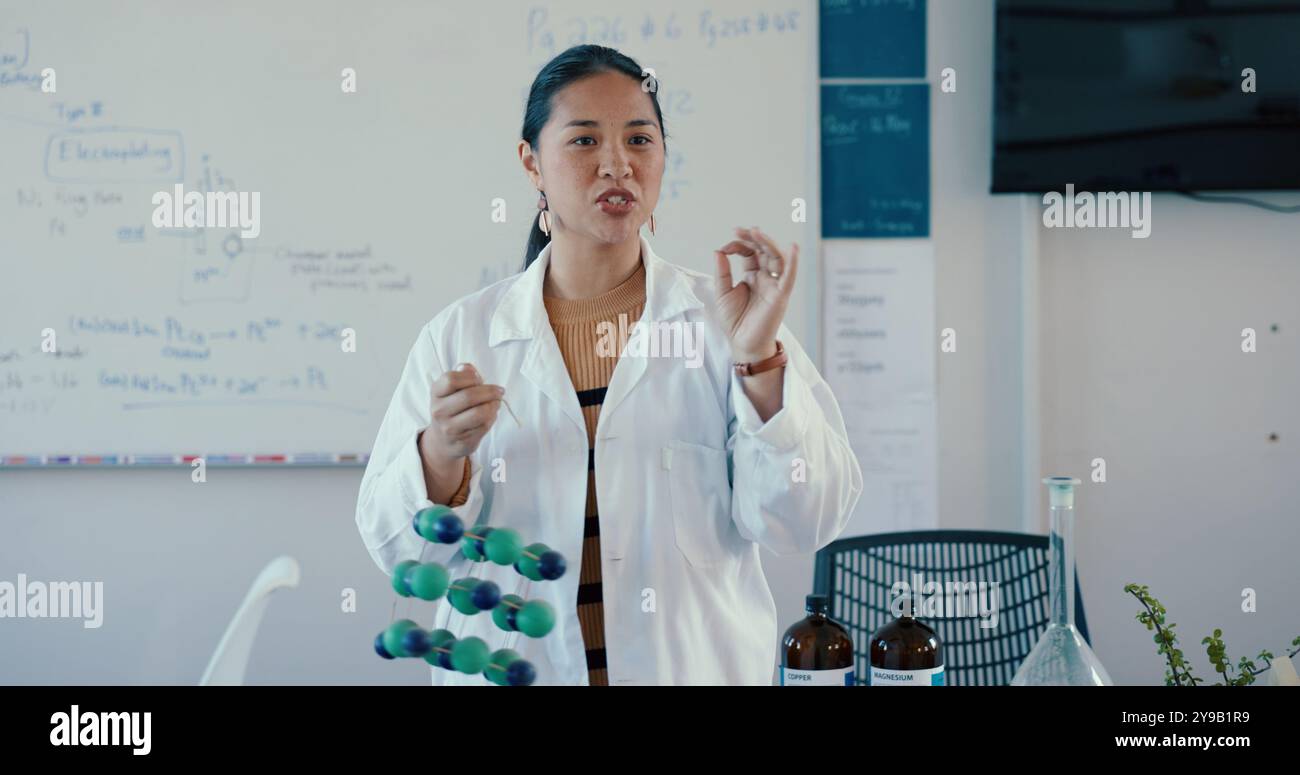 Science, education and classroom with teacher, students and knowledge ...