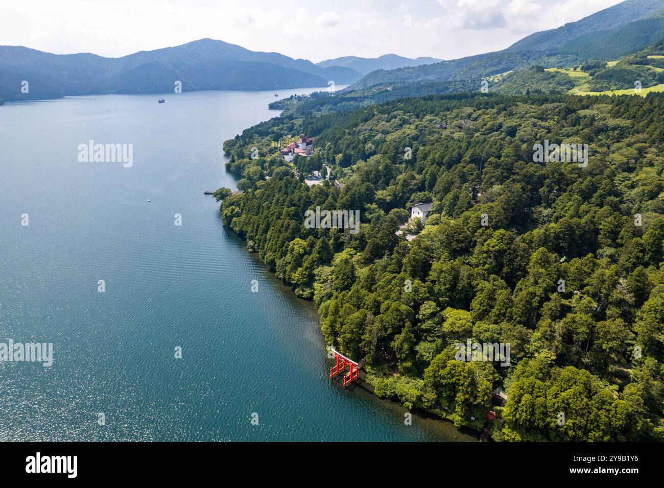 Aerial view of Hakone lake shrine, in Japan Stock Photo - Alamy