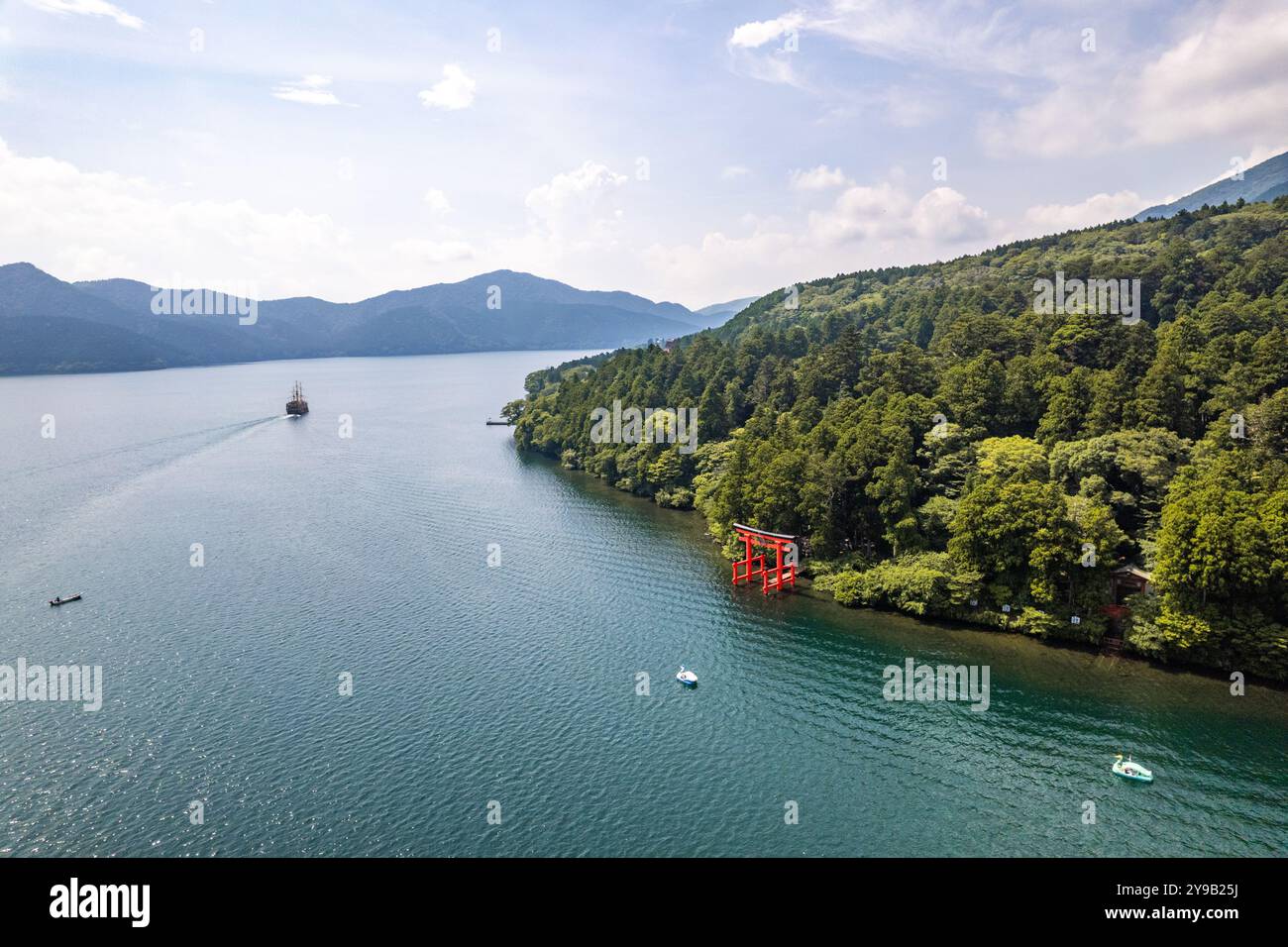 Aerial view of Hakone lake shrine, in Japan Stock Photo - Alamy