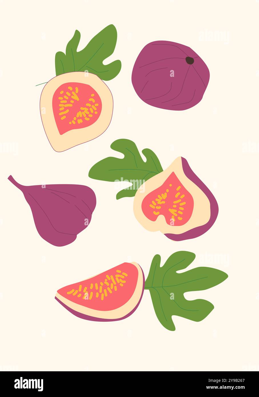 Modern vertical figs poster, vector flat illustration. Summer or autumn ...