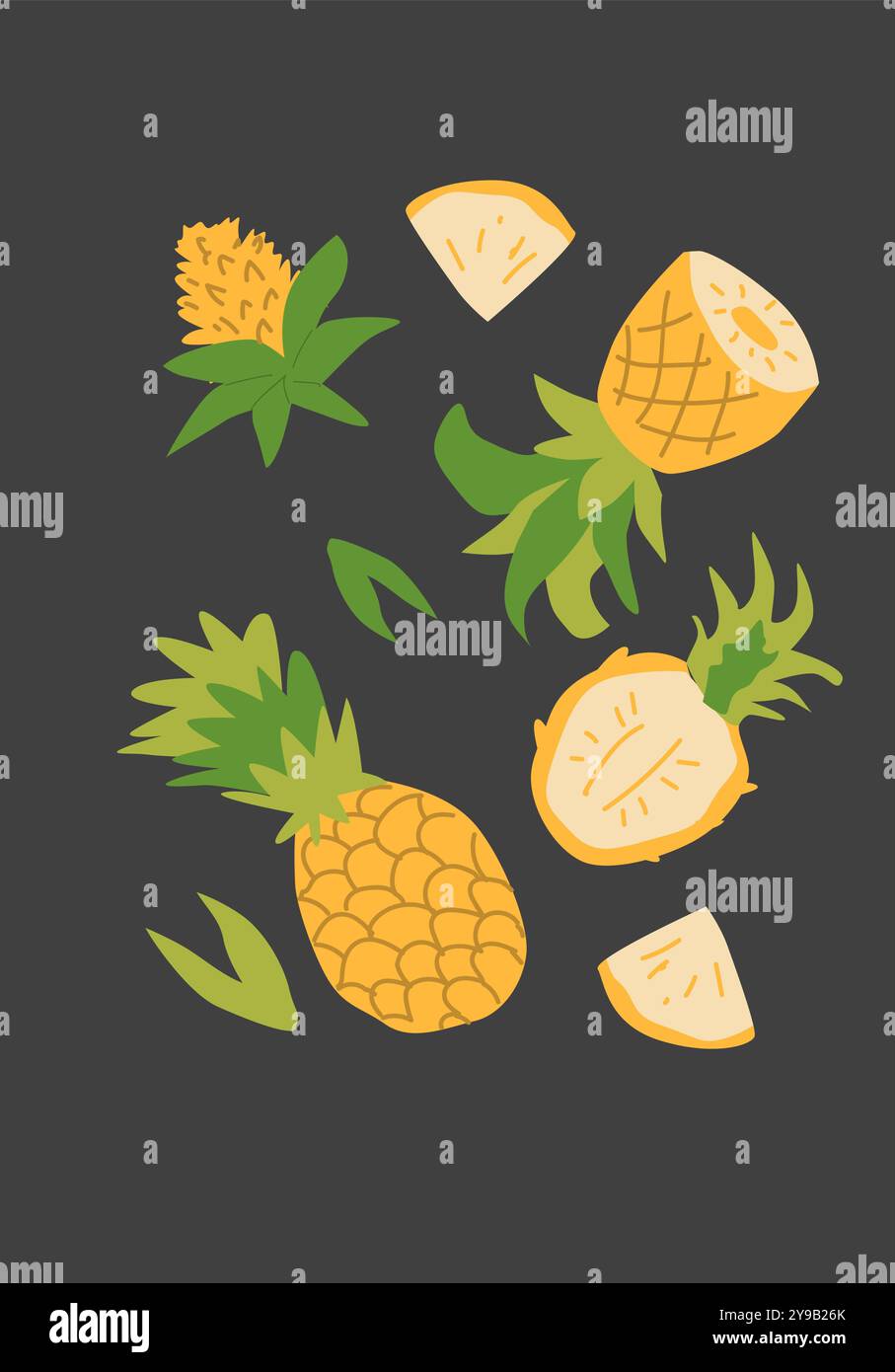 Abstract vertical pineapple poster, vector flat illustration. Summer ...