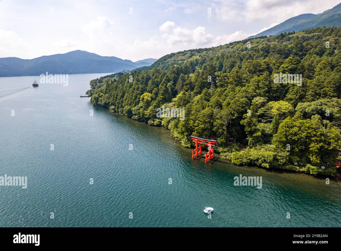 Aerial view of Hakone lake shrine, in Japan Stock Photo - Alamy