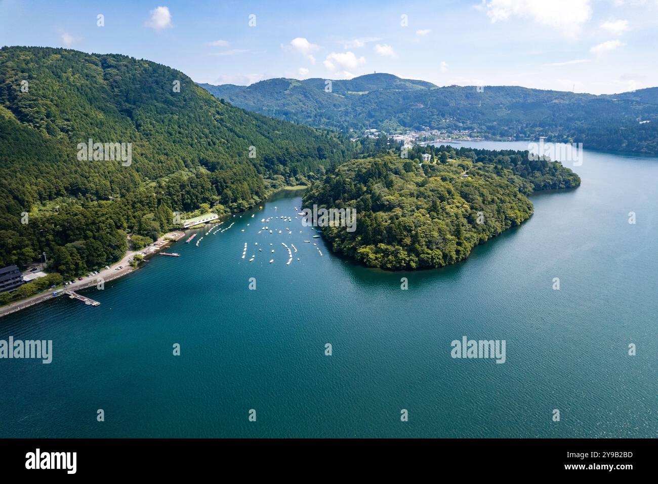 Aerial view of Hakone lake shrine, in Japan Stock Photo - Alamy