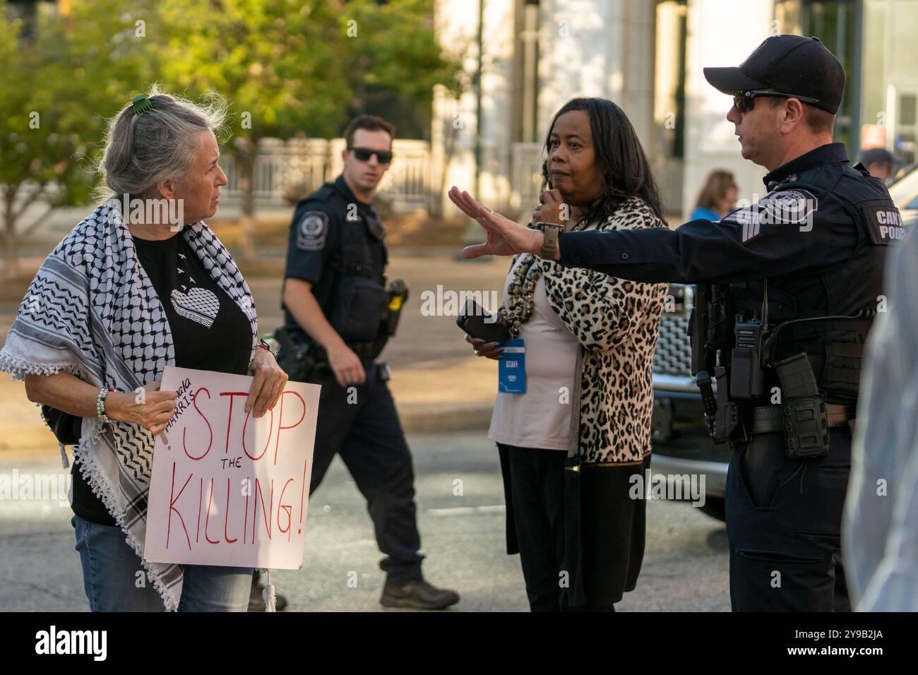 CANTON, GEORGIA - October 09: A protestor supporting Palestine holds up ...