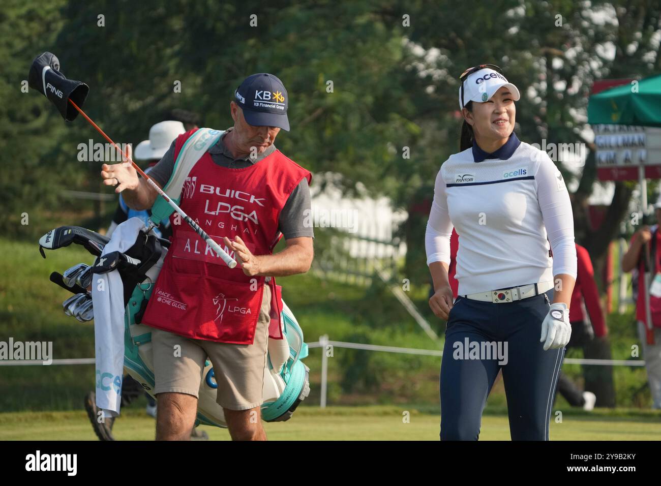 Kim A-lim of South Korea walks after her tee shot on the first hole ...