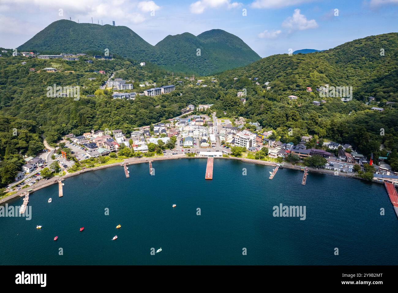 Aerial view of Hakone lake shrine, in Japan Stock Photo - Alamy