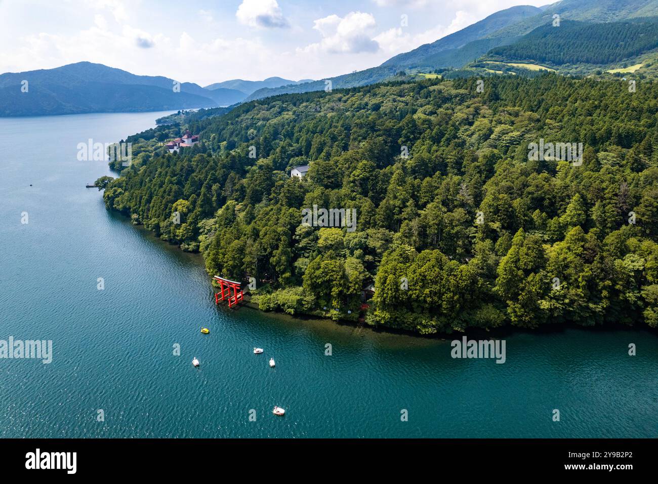 Aerial view of Hakone lake shrine, in Japan Stock Photo - Alamy