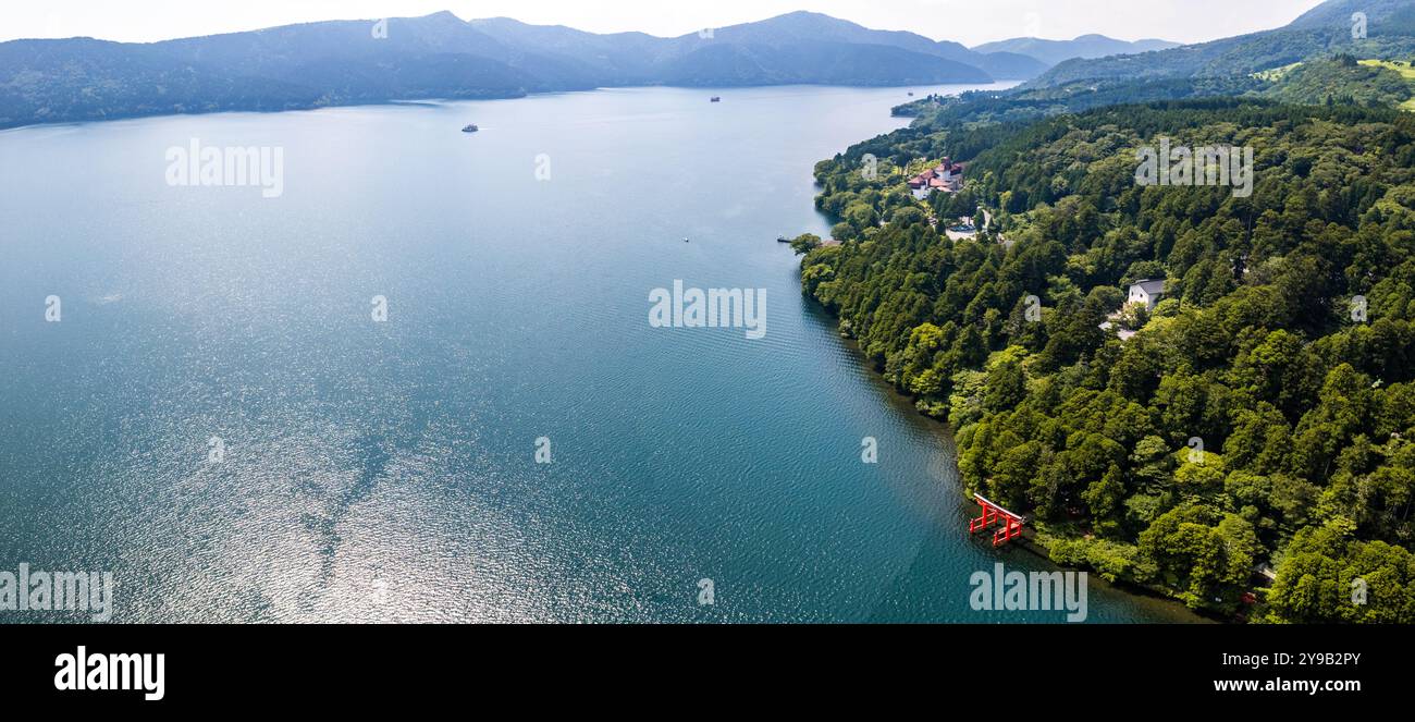Aerial view of Hakone lake shrine, in Japan Stock Photo - Alamy