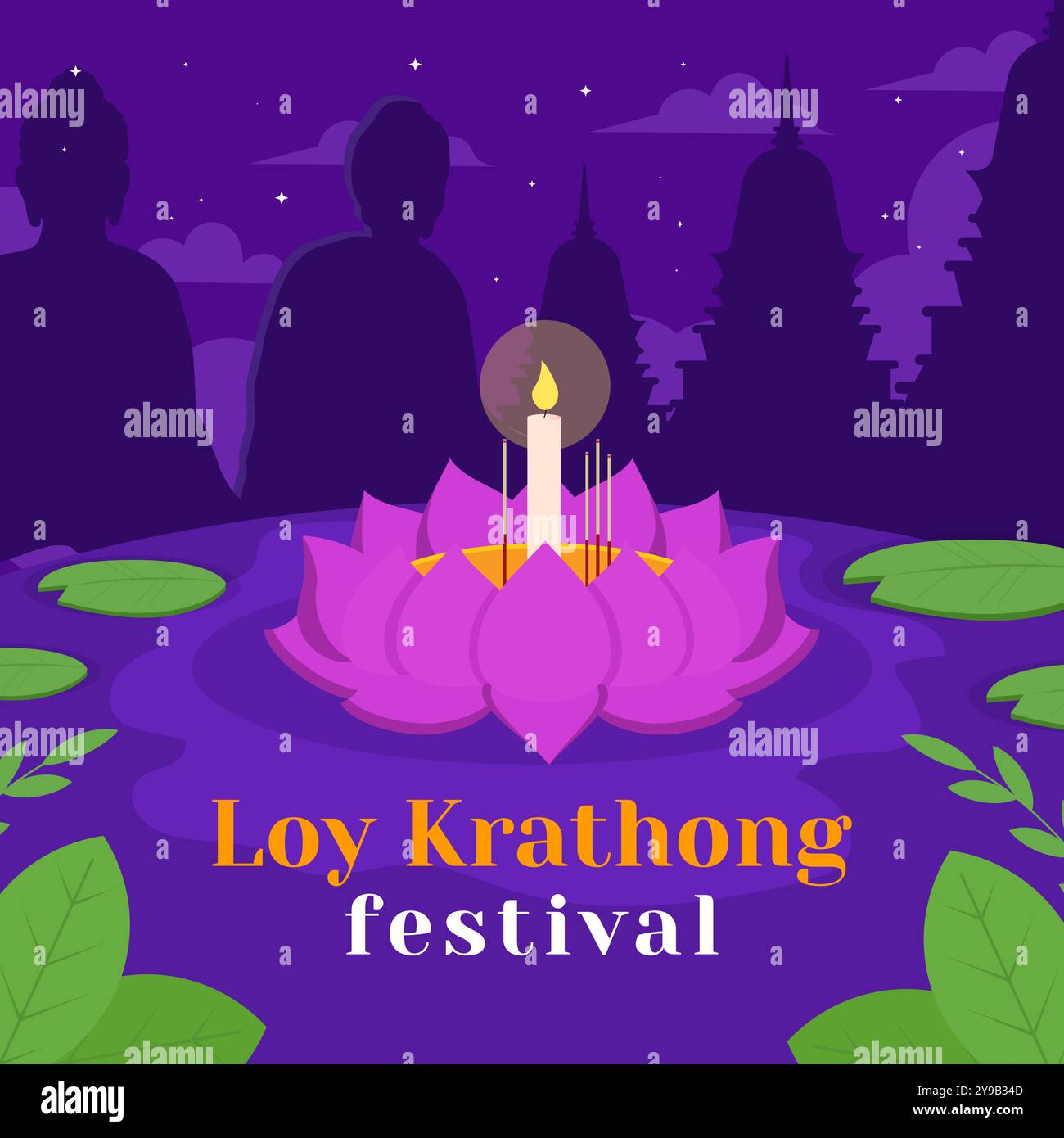 loy krathong festival illustration in flat style design Stock Vector ...