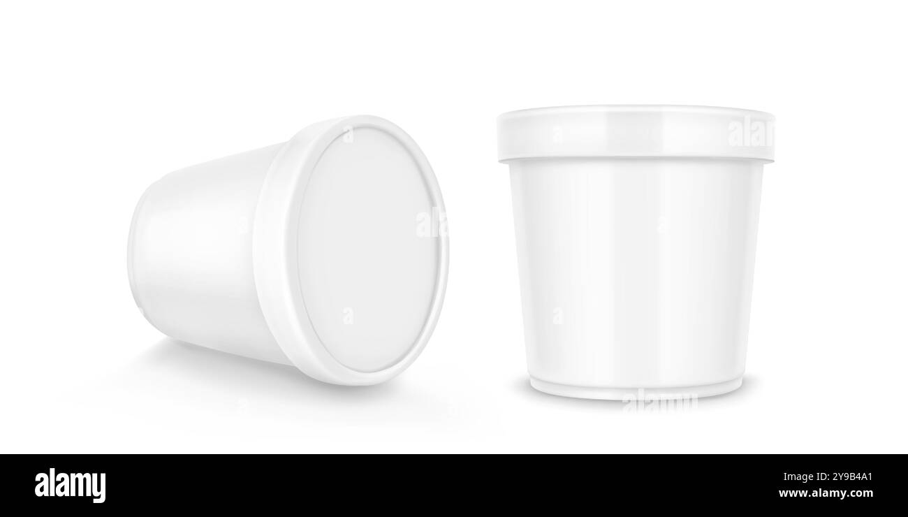 White plastic standing and lying container for ice cream or yogurt ...