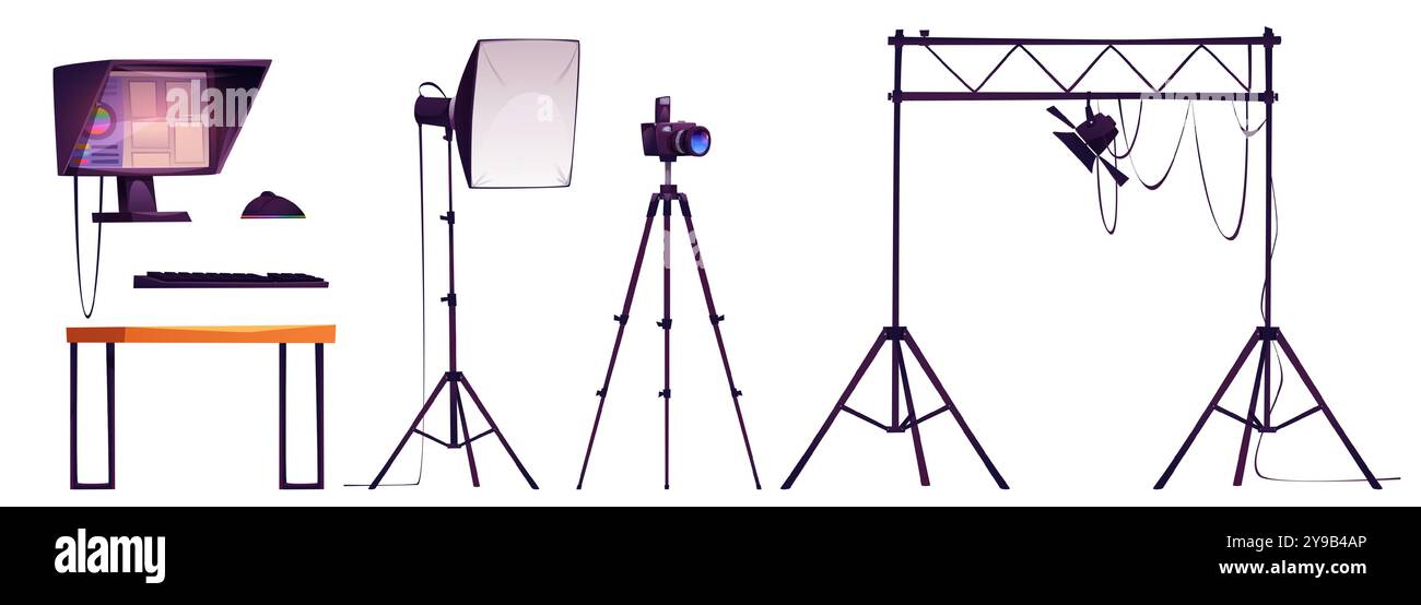 Photo studio equipment set isolated on white background. Vector cartoon ...