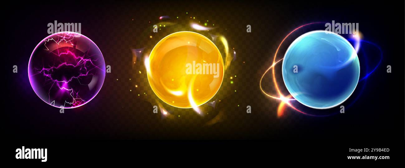 Bright glowing magic energy ball with lightnings, neon plasma and ...