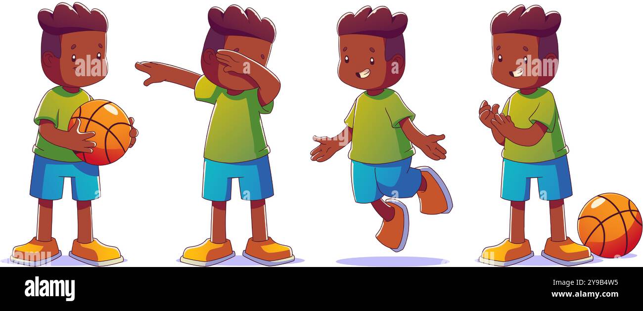 Cute active smiling african kid boy dancing, jumping and standing with ...