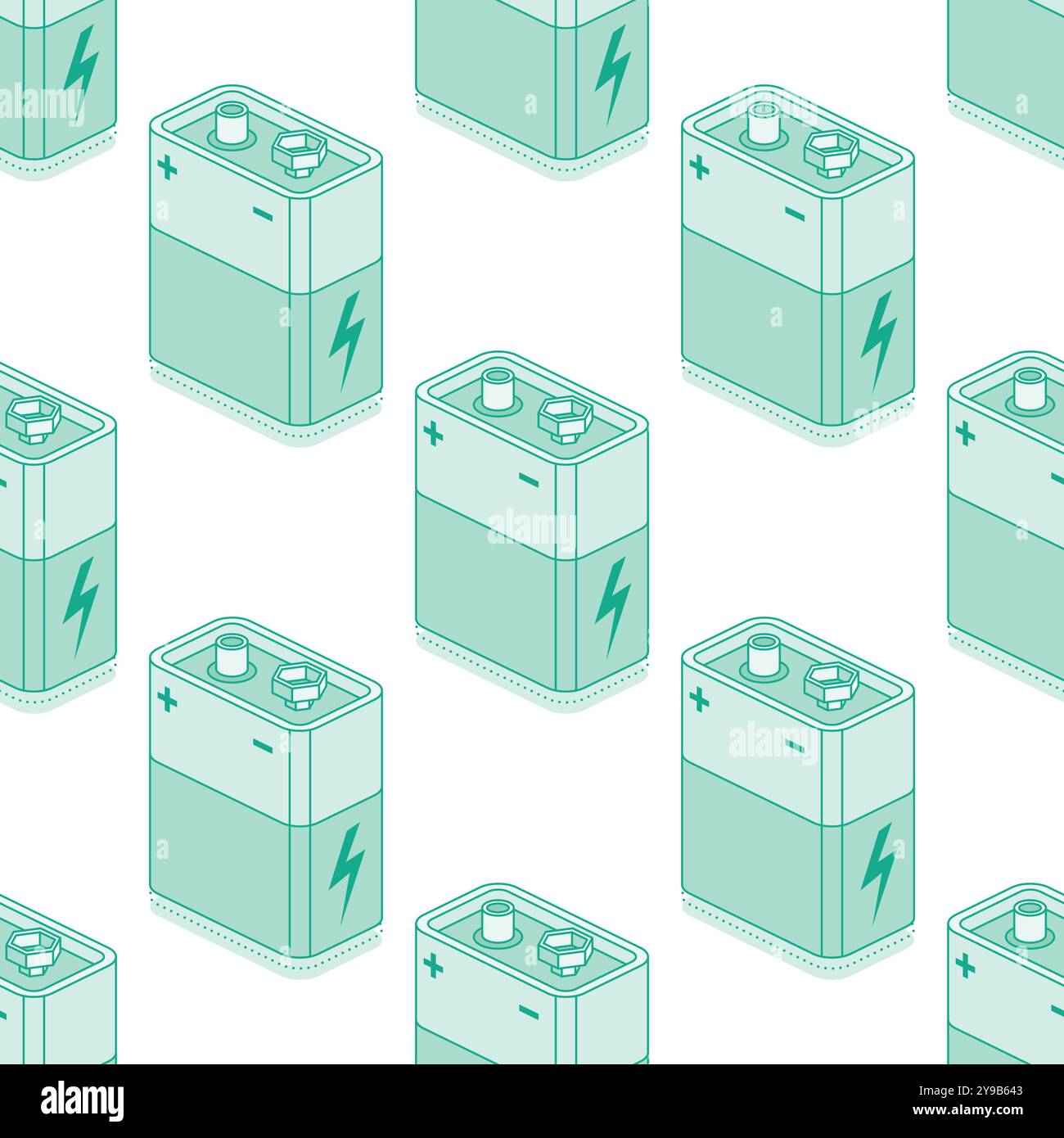 Seamless pattern with isometric 9V battery isolated on white background ...