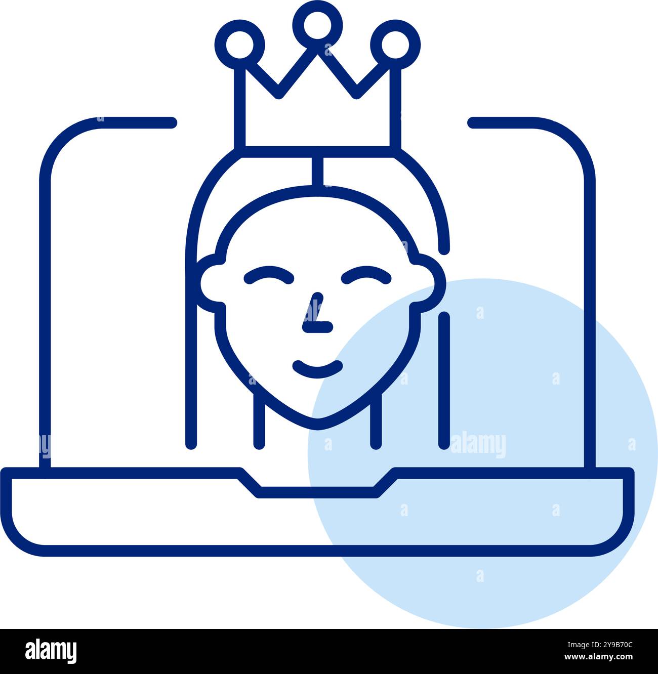 Female user in crown on laptop screen. VIP or premium account, admin ...