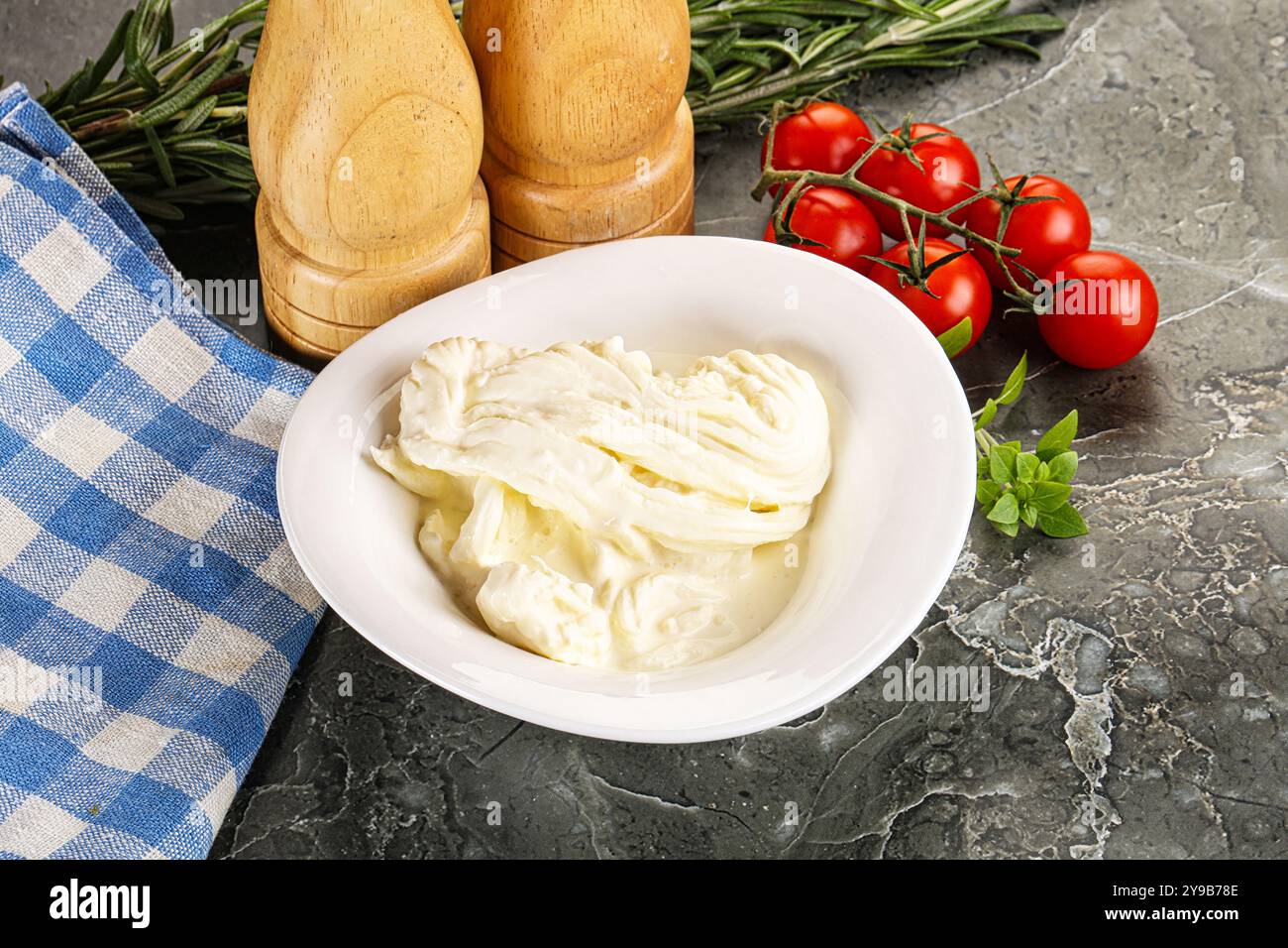 Italian delicous stracciatella cheese in the bowl Stock Photo - Alamy
