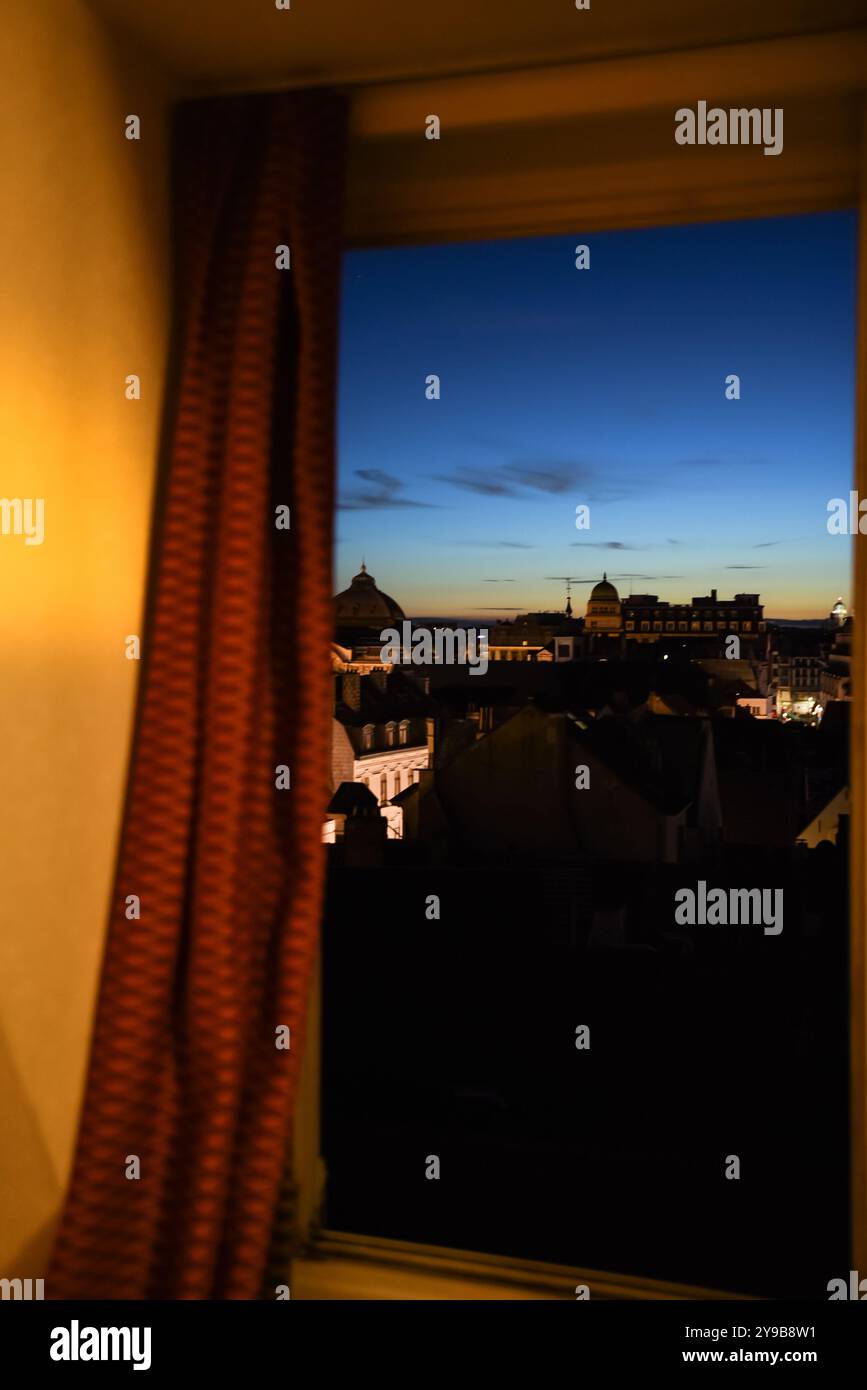 Nighttime View of Brussels Skyline through a Window Frame - Belgium ...