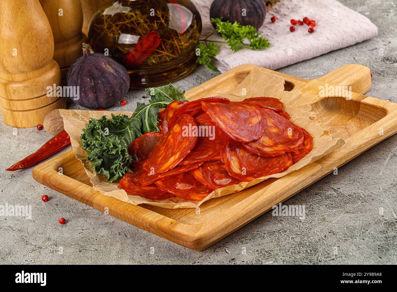 Italian salami sausage Pepperoni slices snack Stock Photo - Alamy
