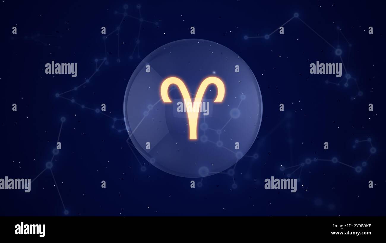 Aries Zodiac Sign with a Constellation Background Stock Photo - Alamy
