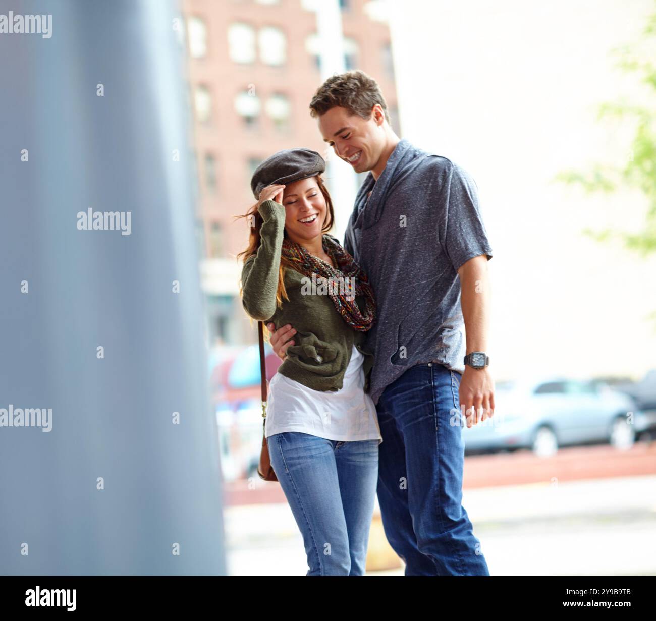 Travel, hug and love with couple at bus station. for holiday, explore ...