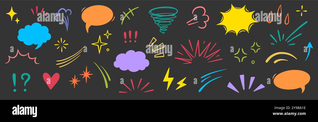 Comic cartoon effect cute element set. Comic speech bubble, emoji ...