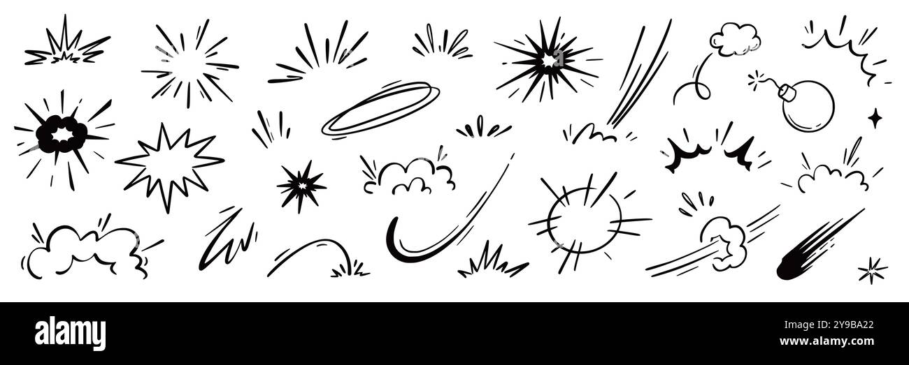 Comic cartoon boom speed effect, explosive motion line element set ...