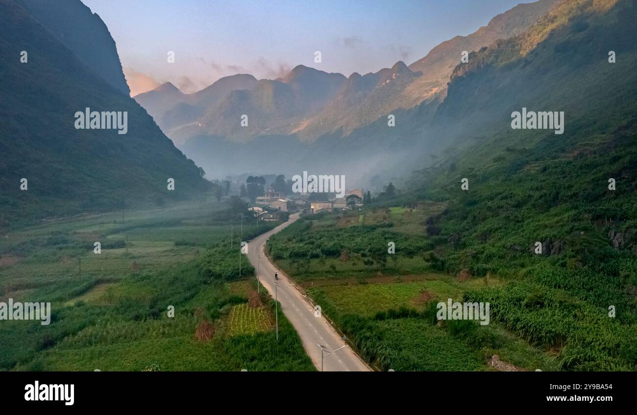 A vast valley in Dong Van, Ha Giang province, Vietnam surrounded by ...