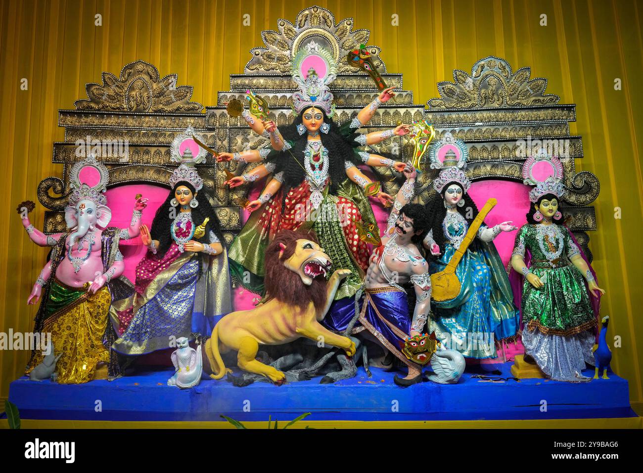 A tableau depicting the slaying of demon Mahishasura by the Hindu ...