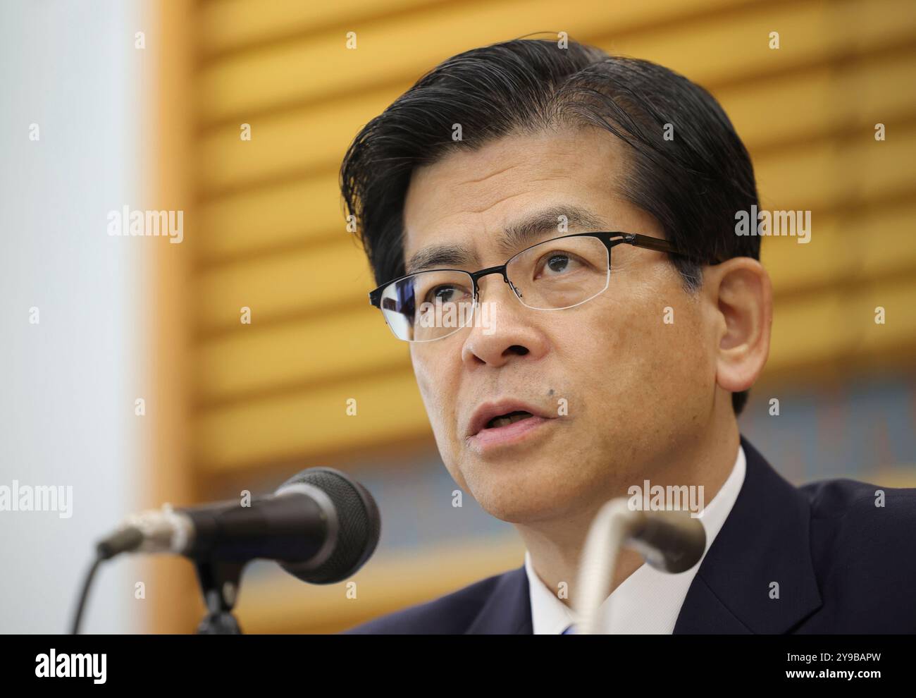 Komeito Chairman Keiichi Ishii attends a joint interview at Komeito ...