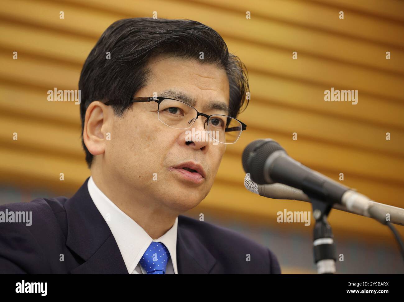 Komeito Chairman Keiichi Ishii attends a joint interview at Komeito ...