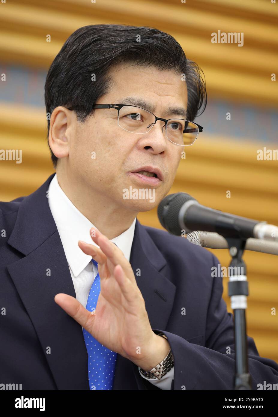 Komeito Chairman Keiichi Ishii attends a joint interview at Komeito ...