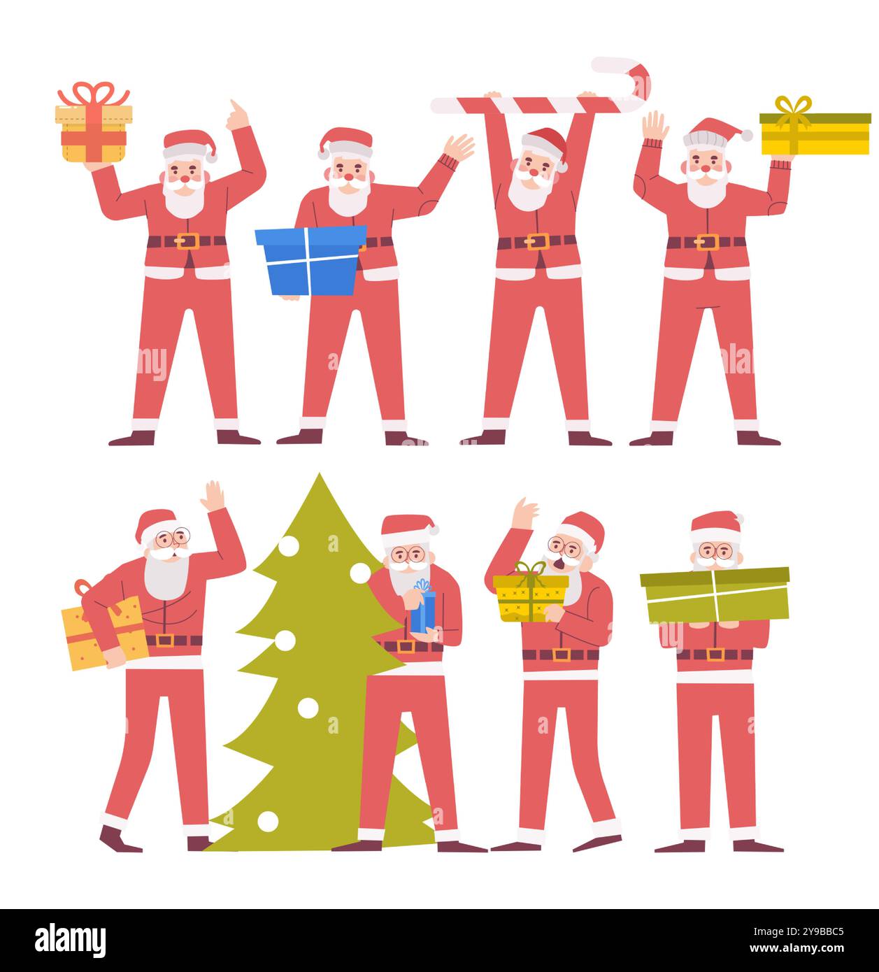 Group of santa claus . Flat cartoon characters design . Vector Stock ...
