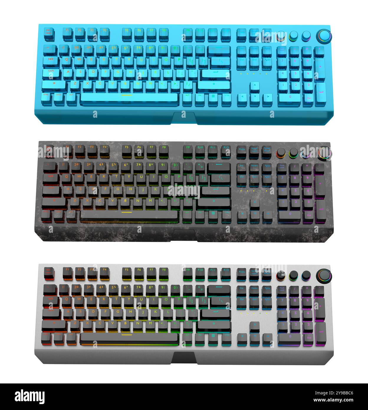 Collection of mechanical keyboards isolated on white background with ...