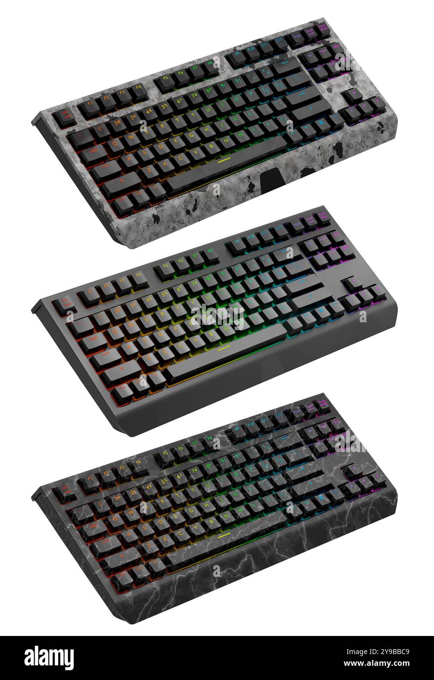 Collection of mechanical keyboards isolated on white background with ...