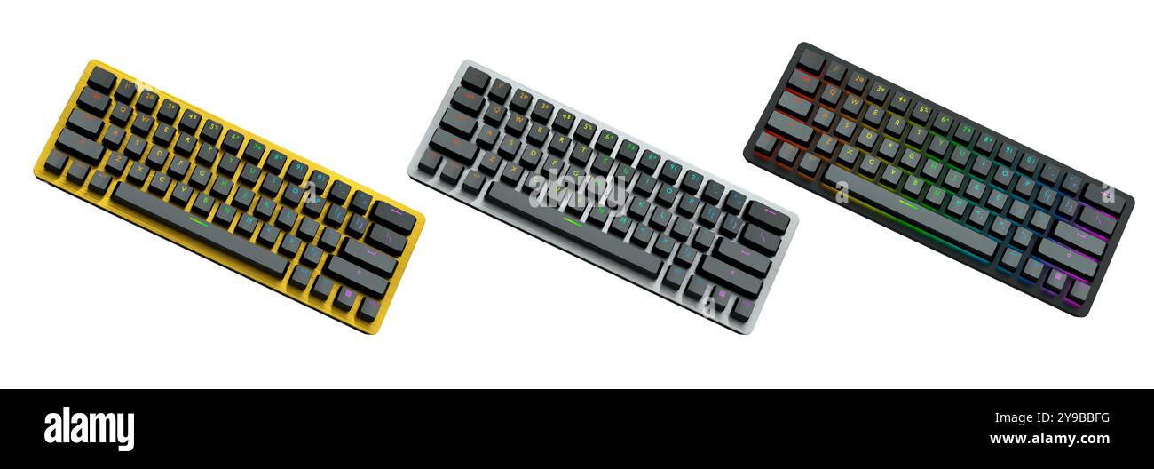 Collection of mechanical keyboards isolated on white background with ...