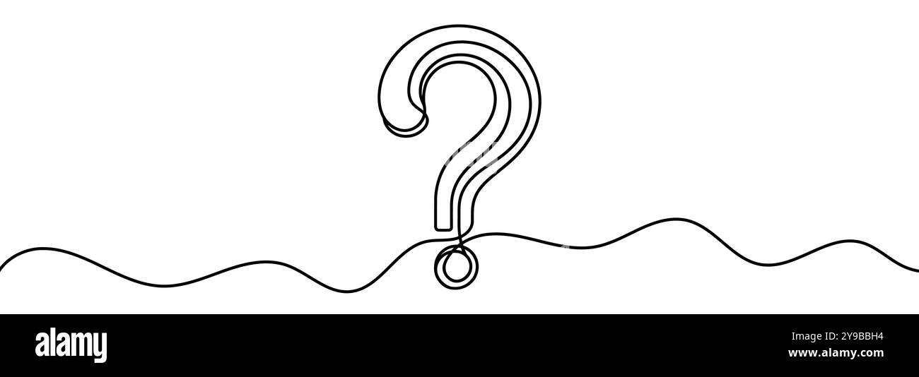 Continuous linear drawing of question mark. One line drawing background ...