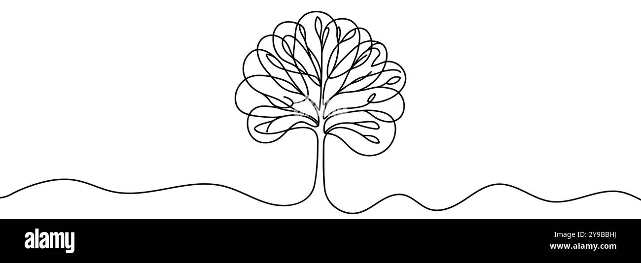 Continuous line drawing of tree. One line drawing background. Vector ...